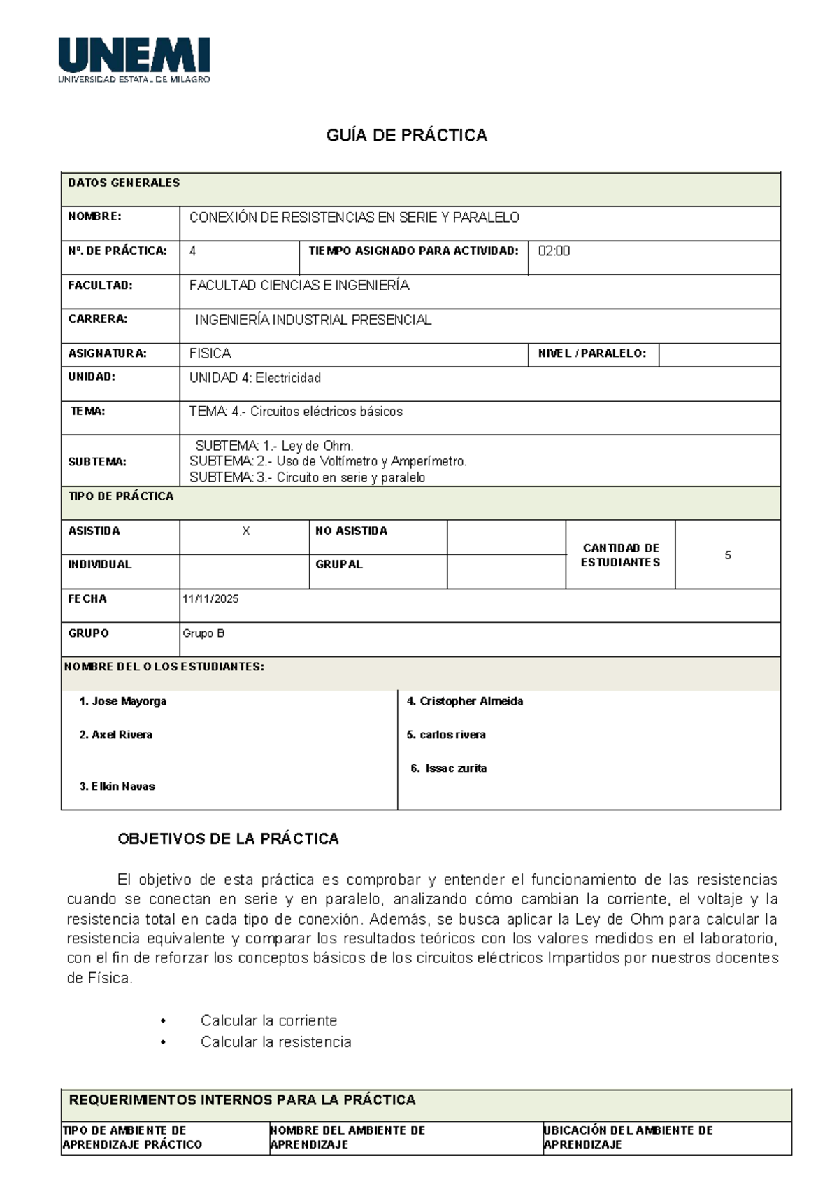 Informe de Práctica 4: Conexión de Resistencias en Serie y Paralelo ...