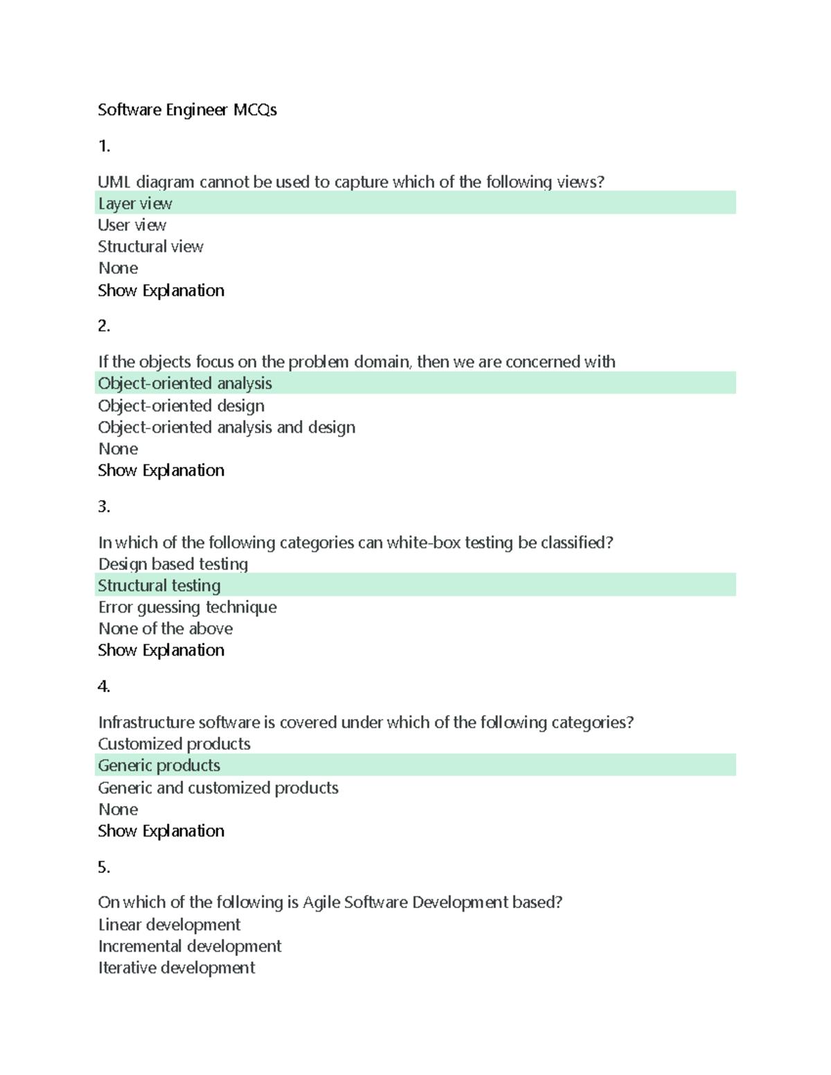 Software Engineering MCQs 1: UML, Testing, and SDLC Concepts - Studocu