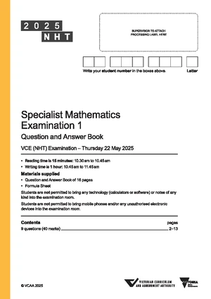 2025 VCE (NHT) General Mathematics Exam 1 Question Book - Studocu