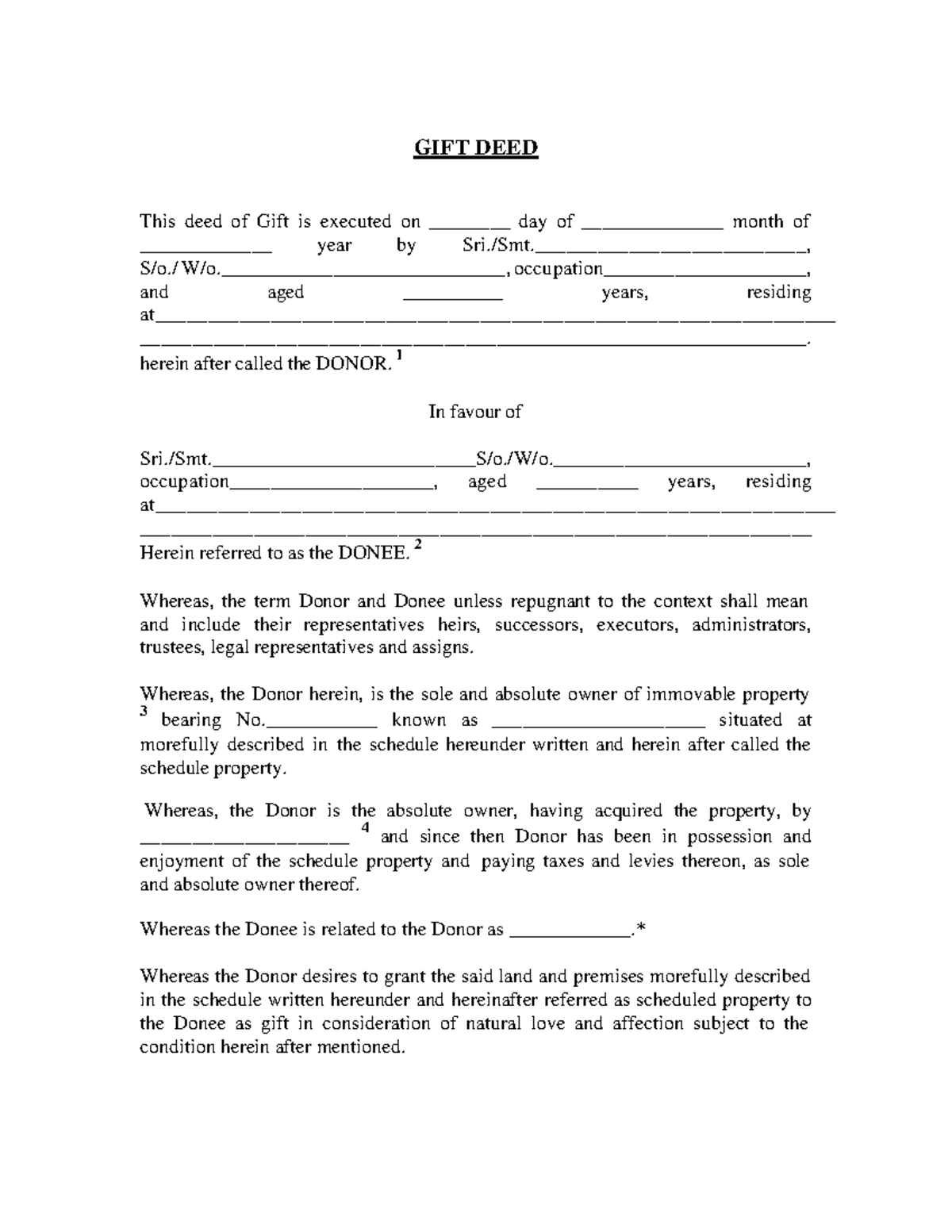 Gift Deed: Legal Transfer of Property Between Donor and Donee - Studocu