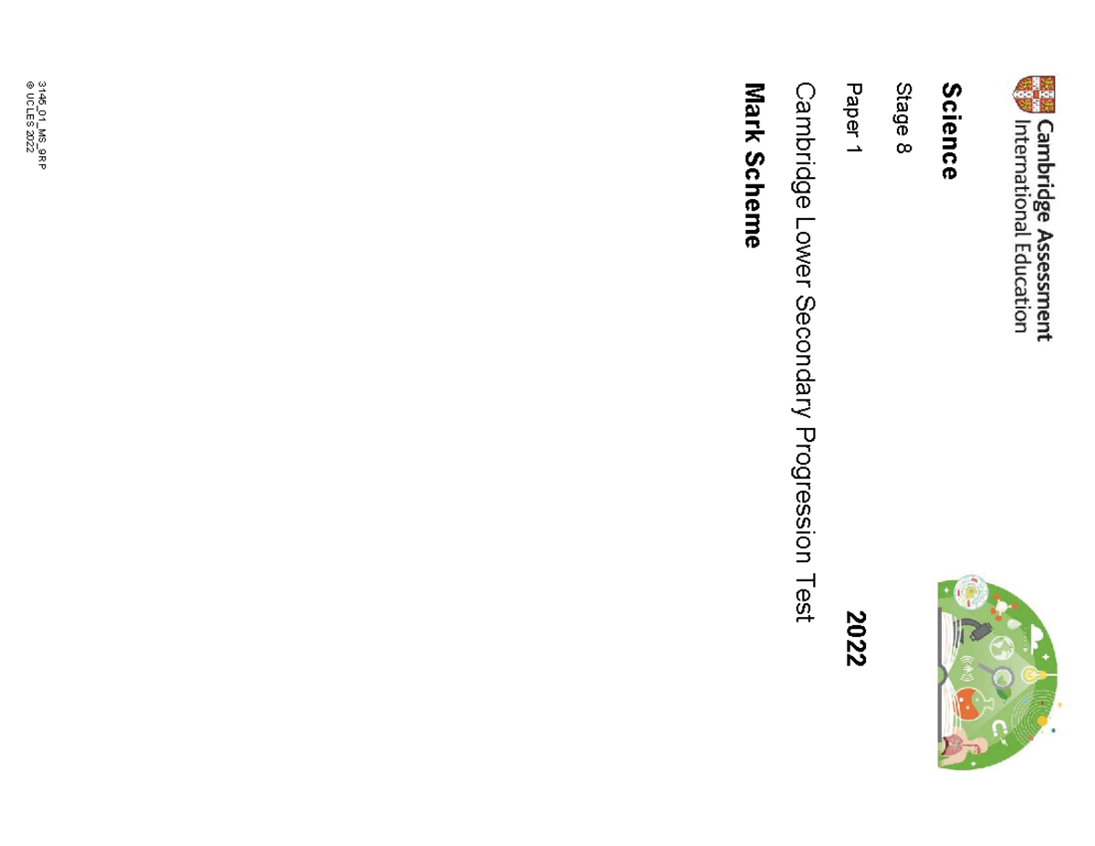 Science Stage 8 Paper 1 2022 Mark Scheme - Cambridge Lower Secondary ...