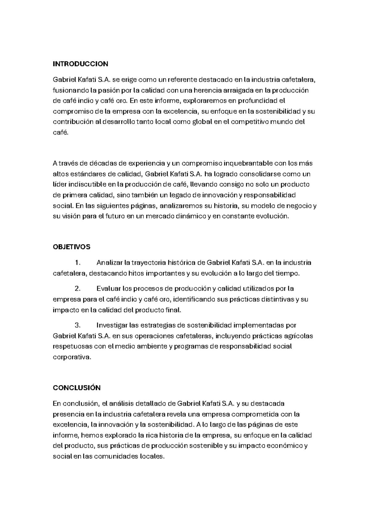 Informe sobre Gabriel Kafati S.A. en la Industria Cafetalera - Studocu