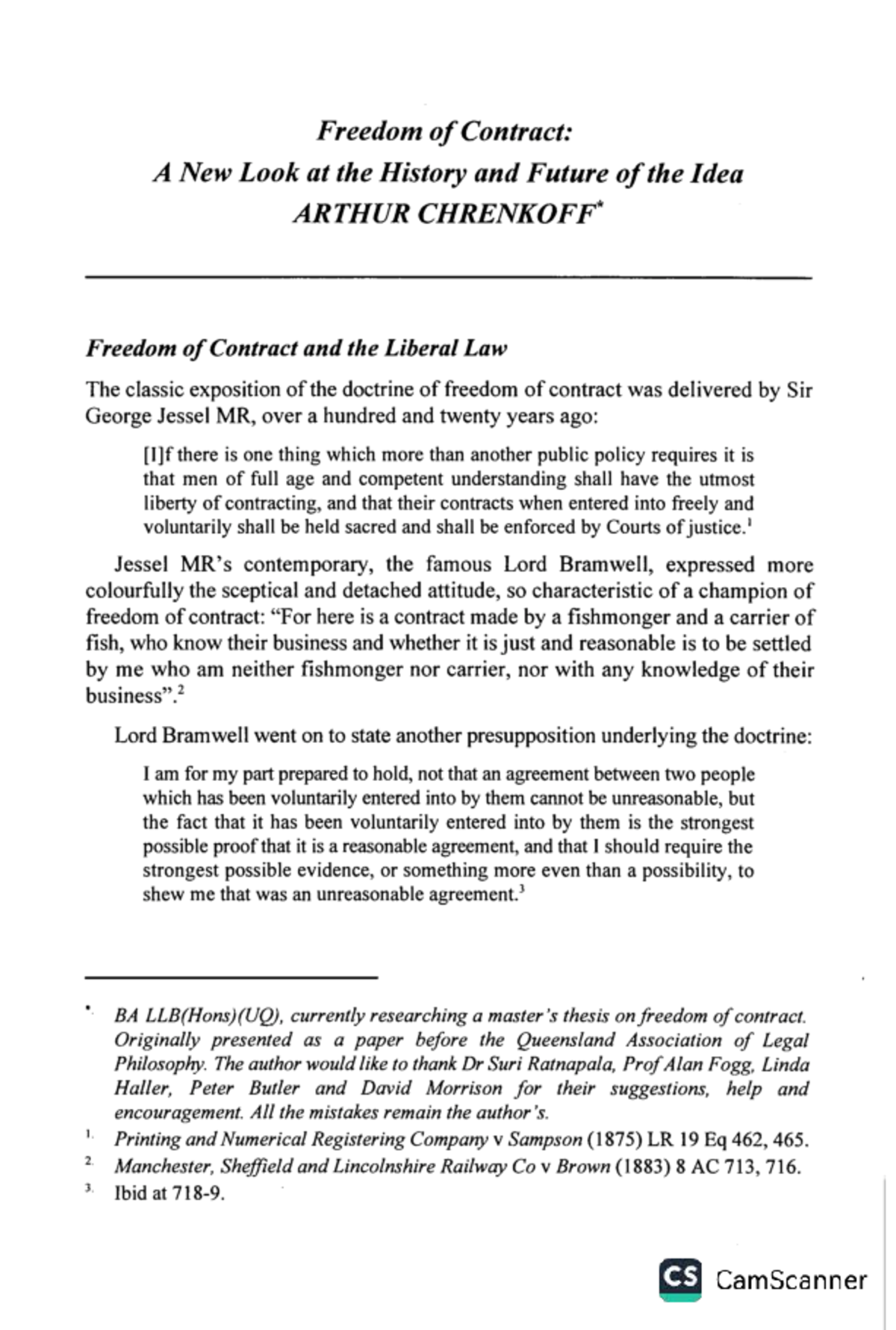 Freedom of Contract: Historical Perspectives and Future Implications ...