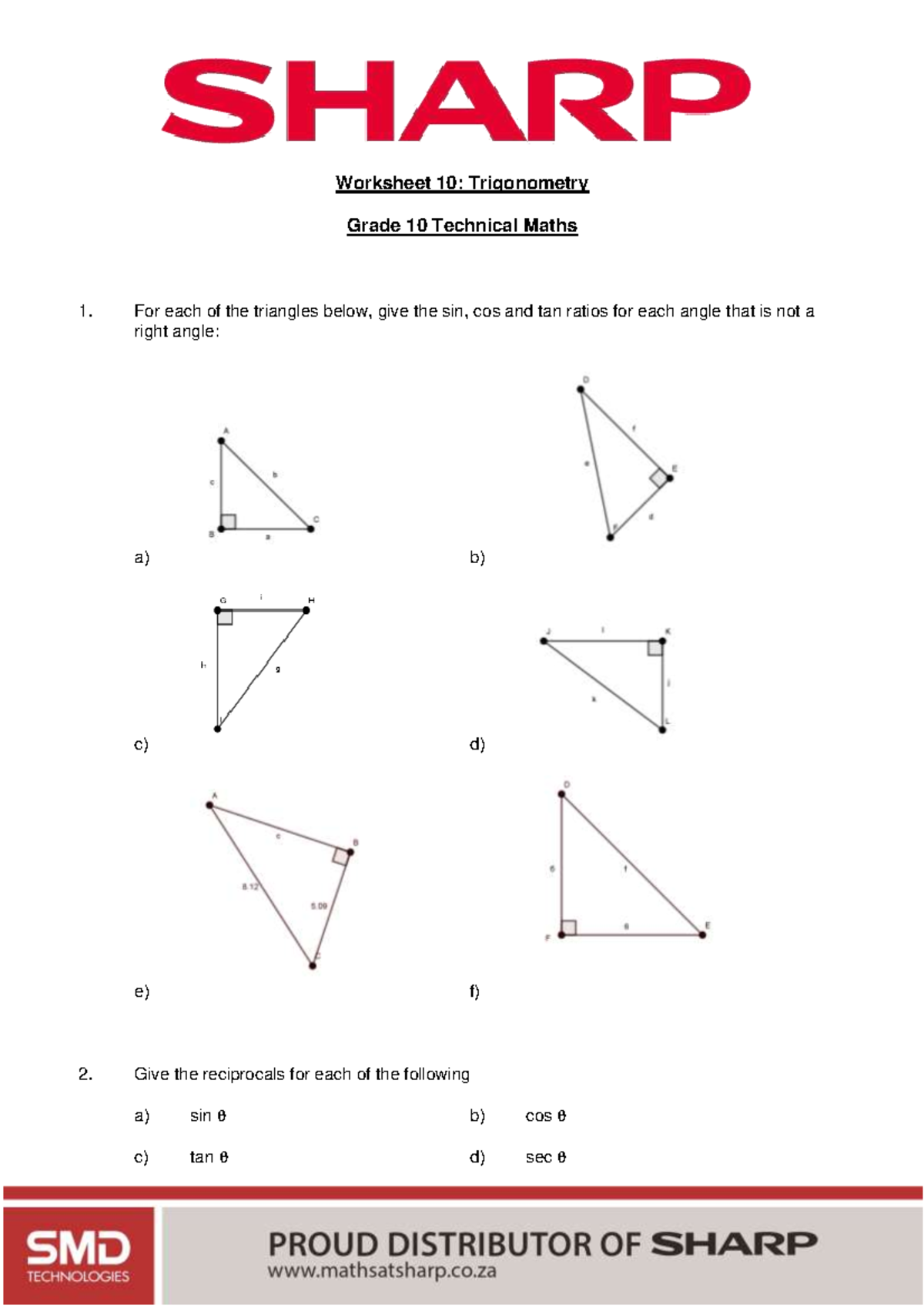 Grade 10 Trigonometry Worksheet 10: Sin, Cos, Tan Ratios and More - Studocu