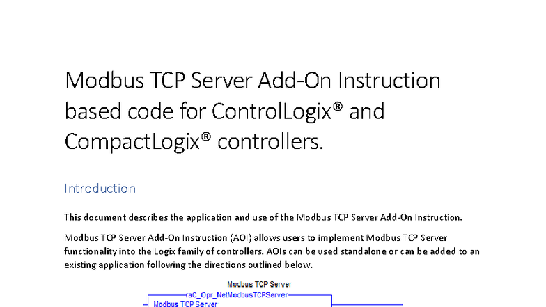 Modbus TCP Server AOI Code for ControlLogix v2 Implementation Guide - Studocu