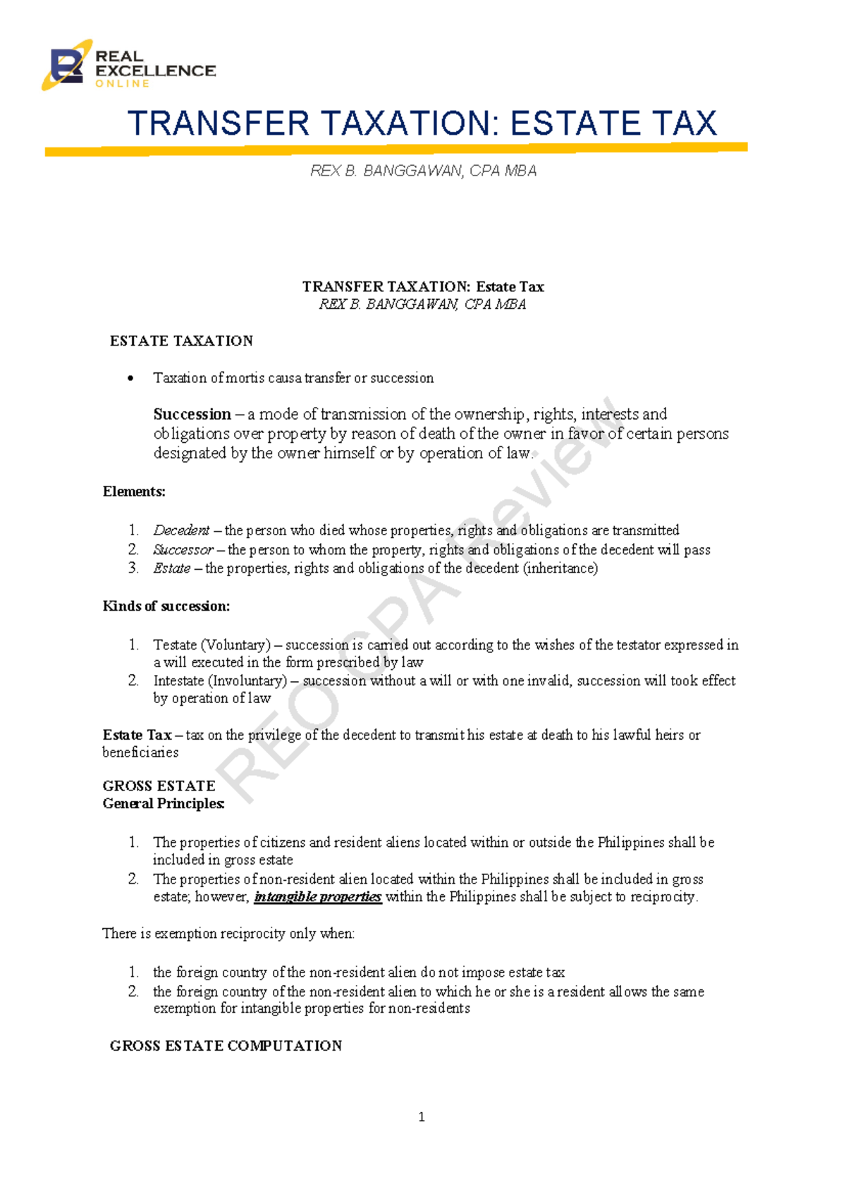 REO CPA Estate Taxation Concept Guide and Key Notes - Studocu