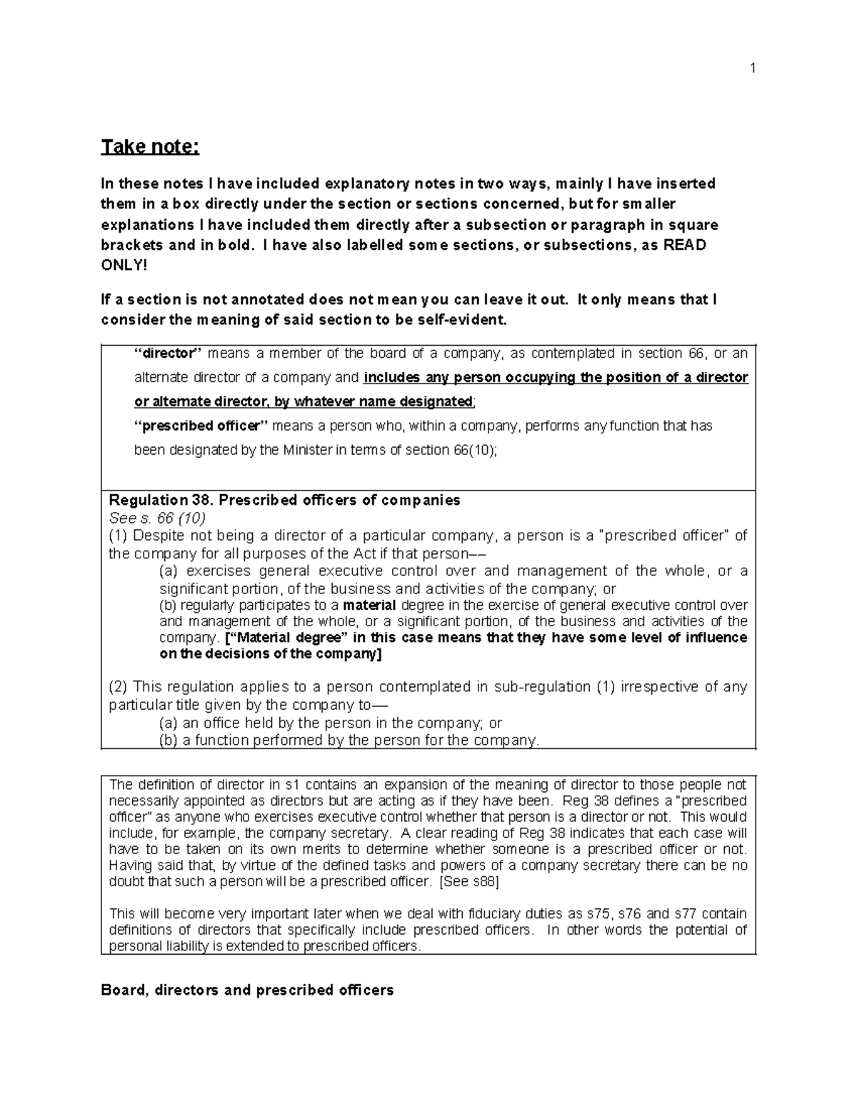 Directors - Explanatory Notes (Regulations & Responsibilities) - Studocu