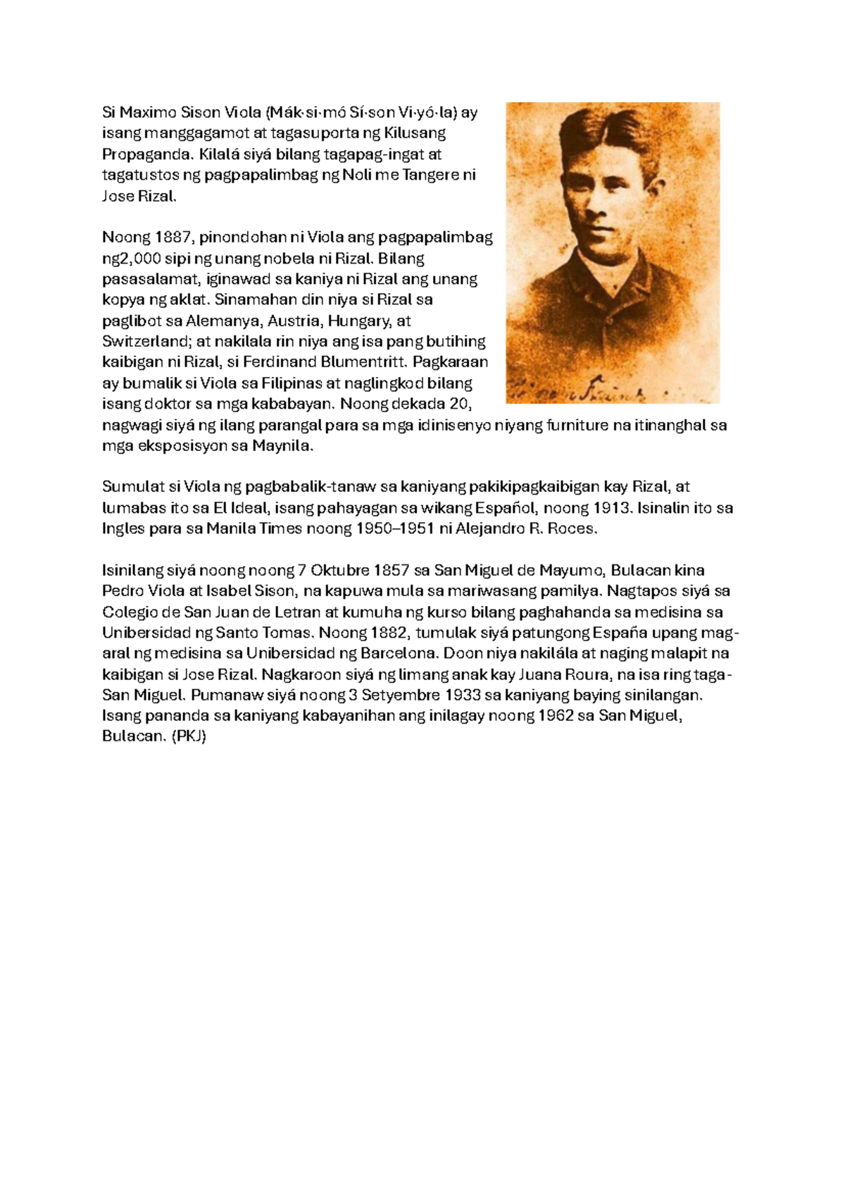 Maximo Viola: Contributions to Rizal & Philippine History (HIST123 ...
