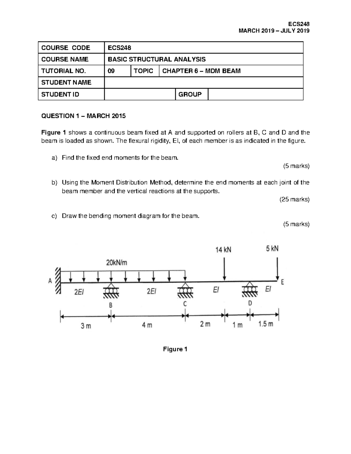 ECS248 Tutorial 09: MDM Beam Analysis & Moment Distribution - Studocu
