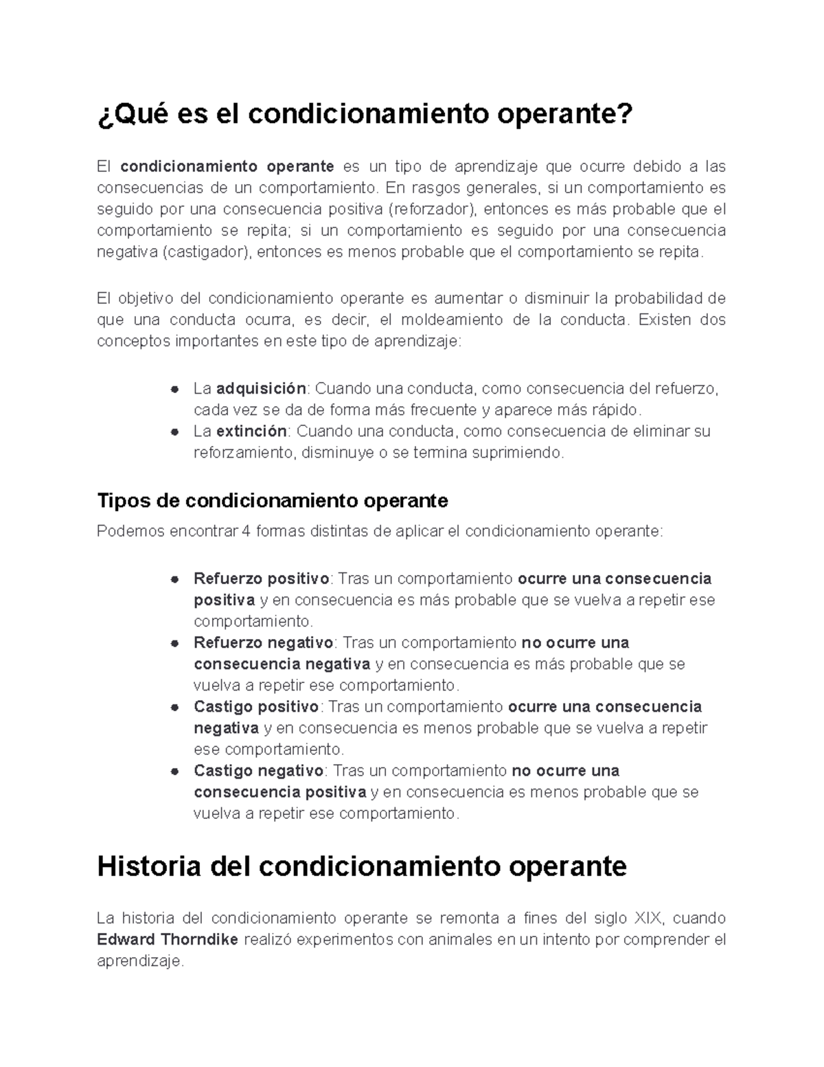 Qué es el Condicionamiento Operante? Explicación y Tipos - Studocu