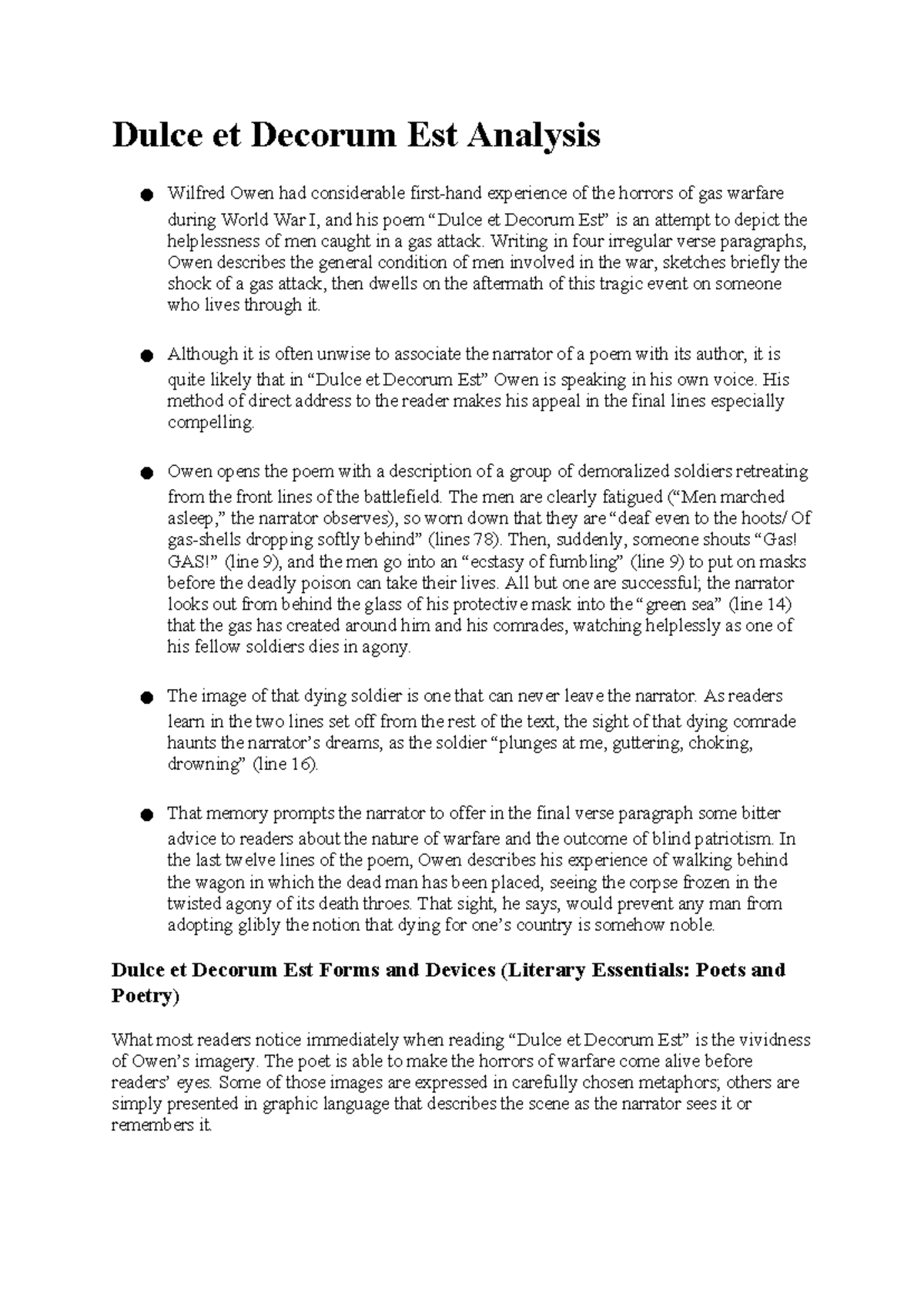 Dulce et Decorum Est: A Critical Analysis of Owen's Poem - Studocu