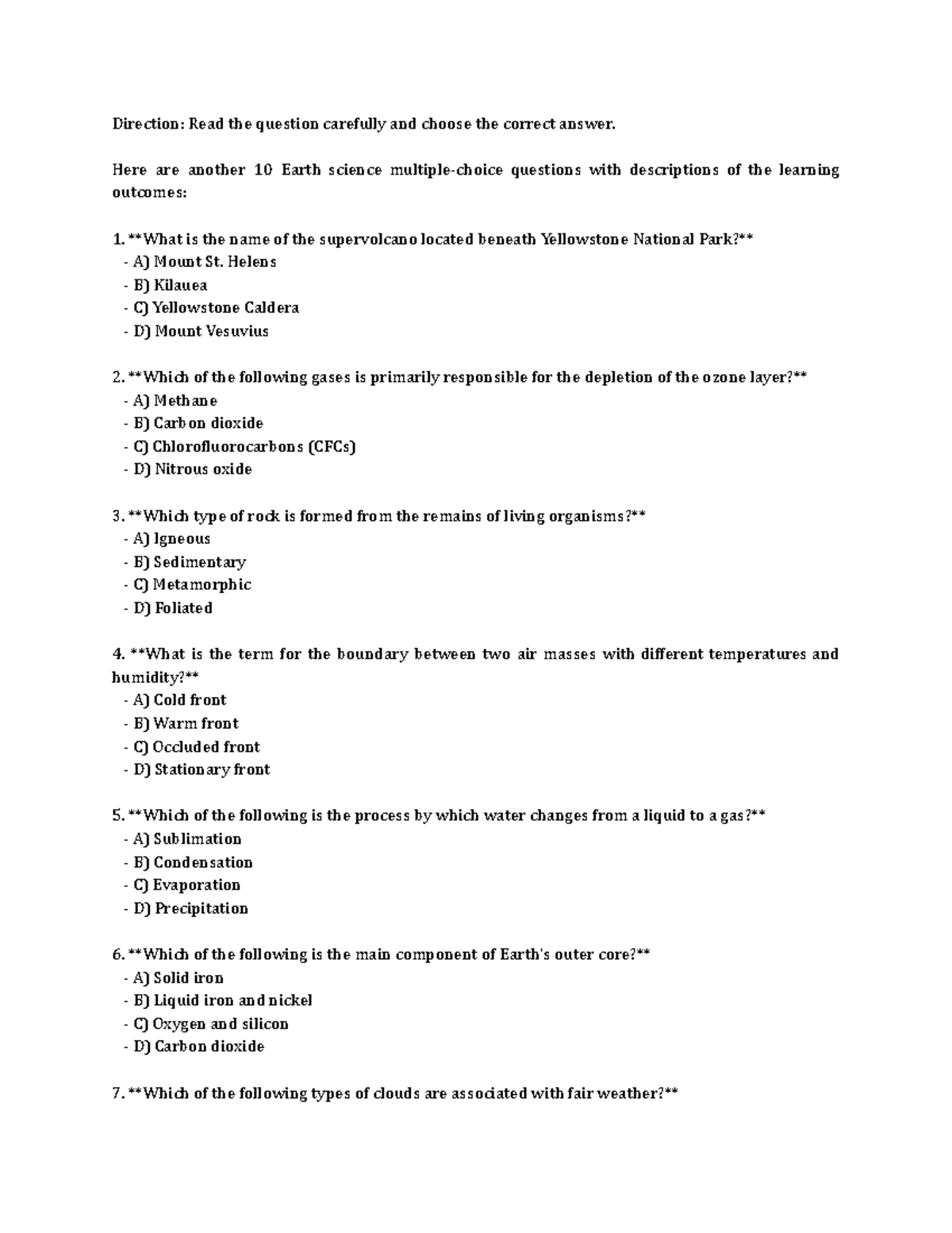 EE45 - Earth Science Quiz: Key Concepts and Learning Outcomes - Studocu