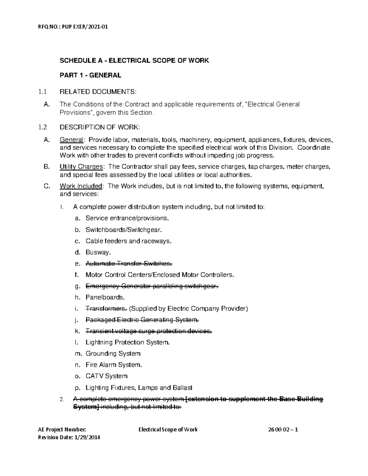 Electrical Scope of Work - AE Project No. 26 00 02 Overview - Studocu