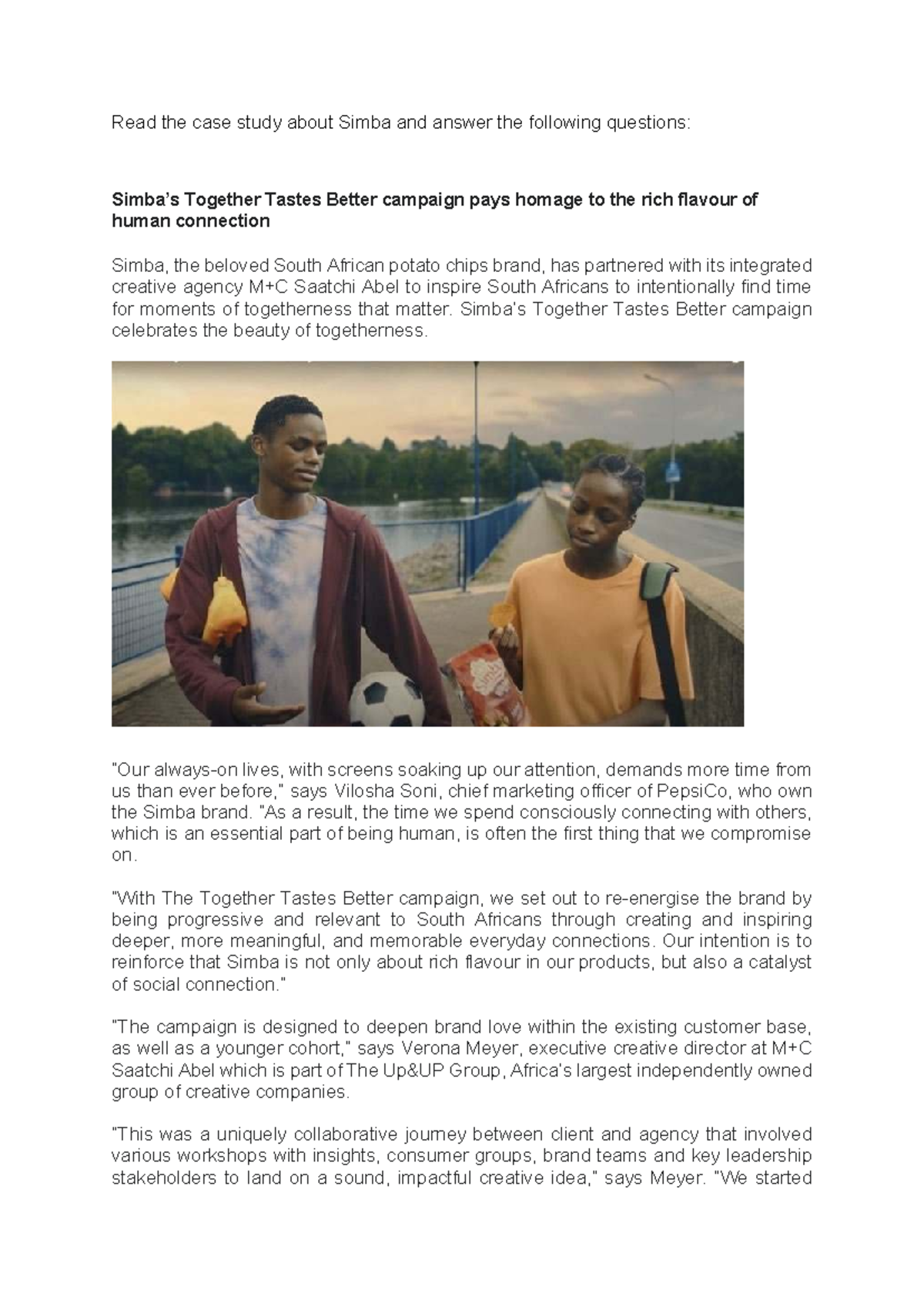 Case Study: Simba's Together Tastes Better Campaign Analysis - Studocu