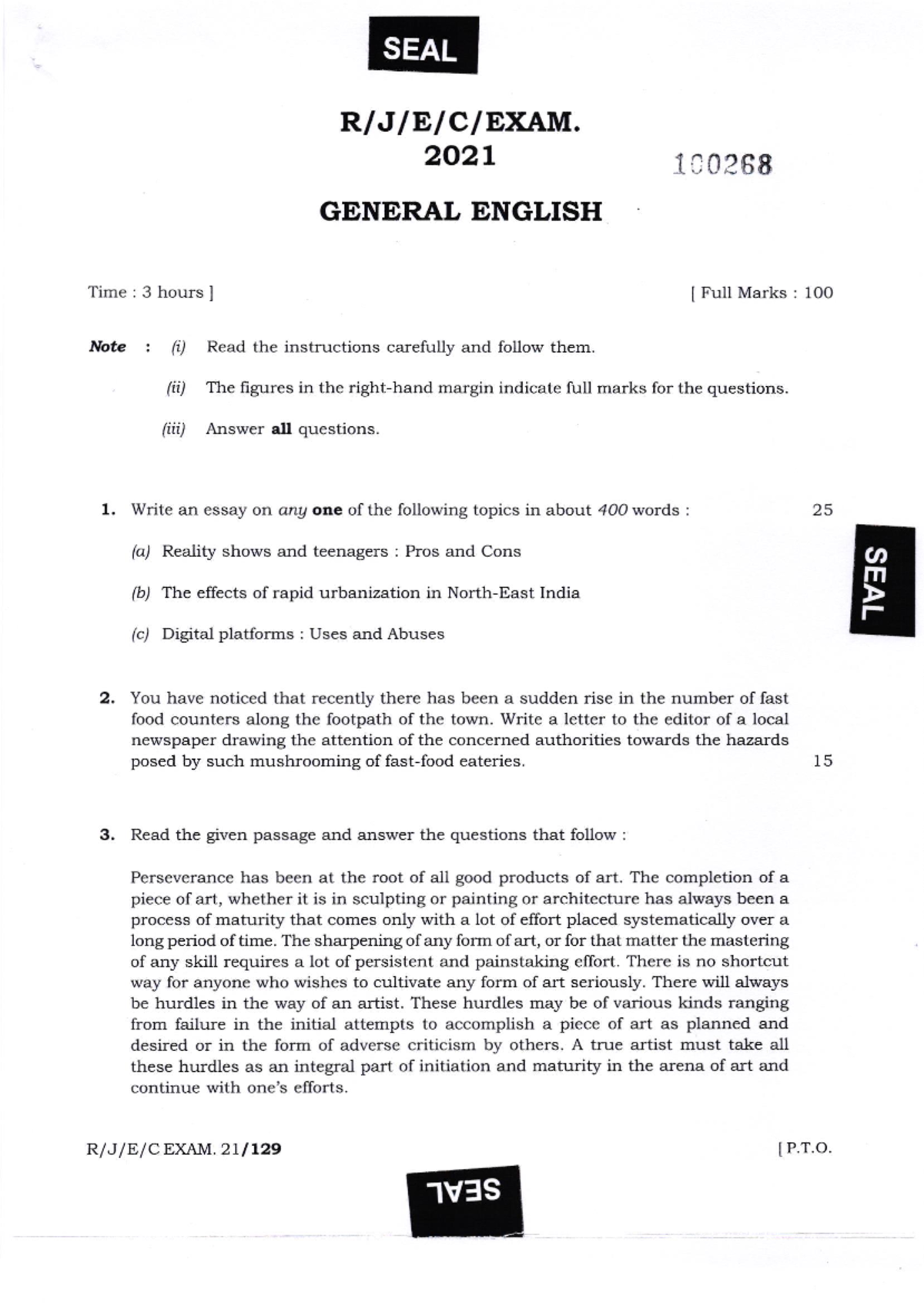 SEAL 2021 T3 0288 General English Essay & Letter Writing Exam Notes ...