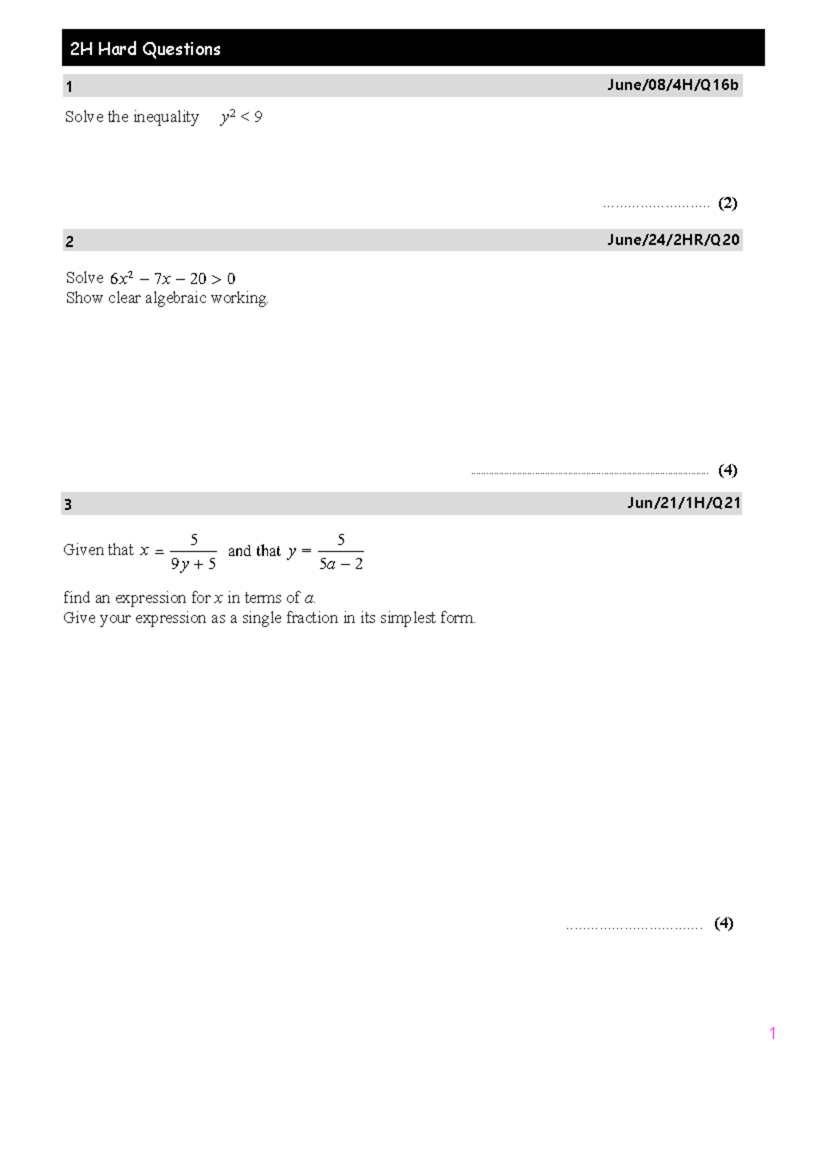 Mathematics Edexcel 2H Hard Questions - IGCSE Exam Preparation Guide ...