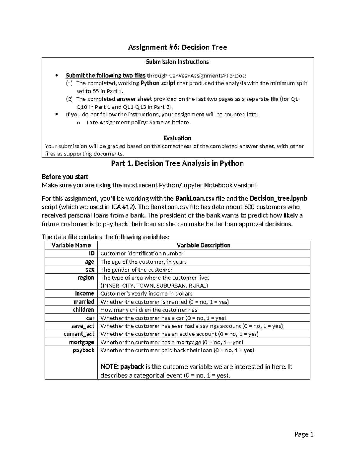Assignment #6: Decision Tree Analysis and Evaluation in Python - Studocu