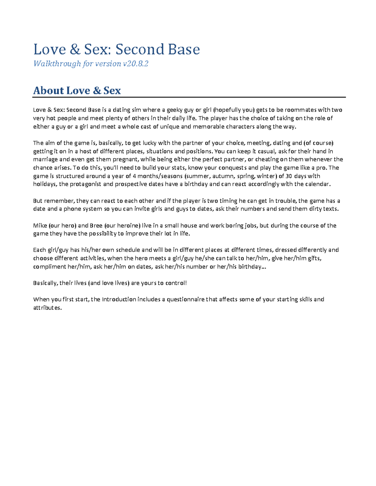 Love & Sex: Second Base v20.8 Walkthrough Guide - Studocu