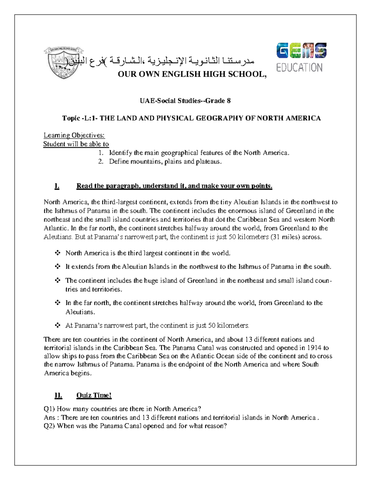 L1 - THE LAND AND PHYSICAL GEOGRAPHY OF NORTH AMERICA - Studocu