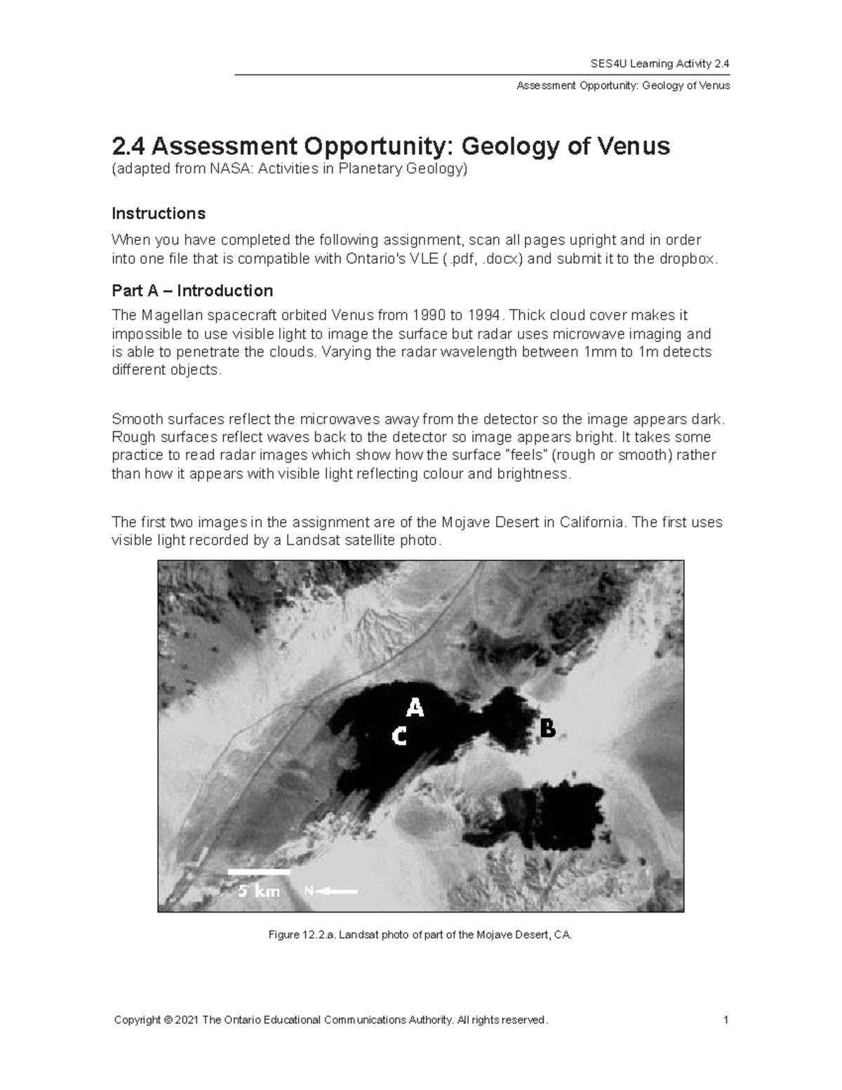 Ses4u 02 - Work Sheet - Assessment Opportunity: Geology of Venus 2 Assessment Opportunity ...