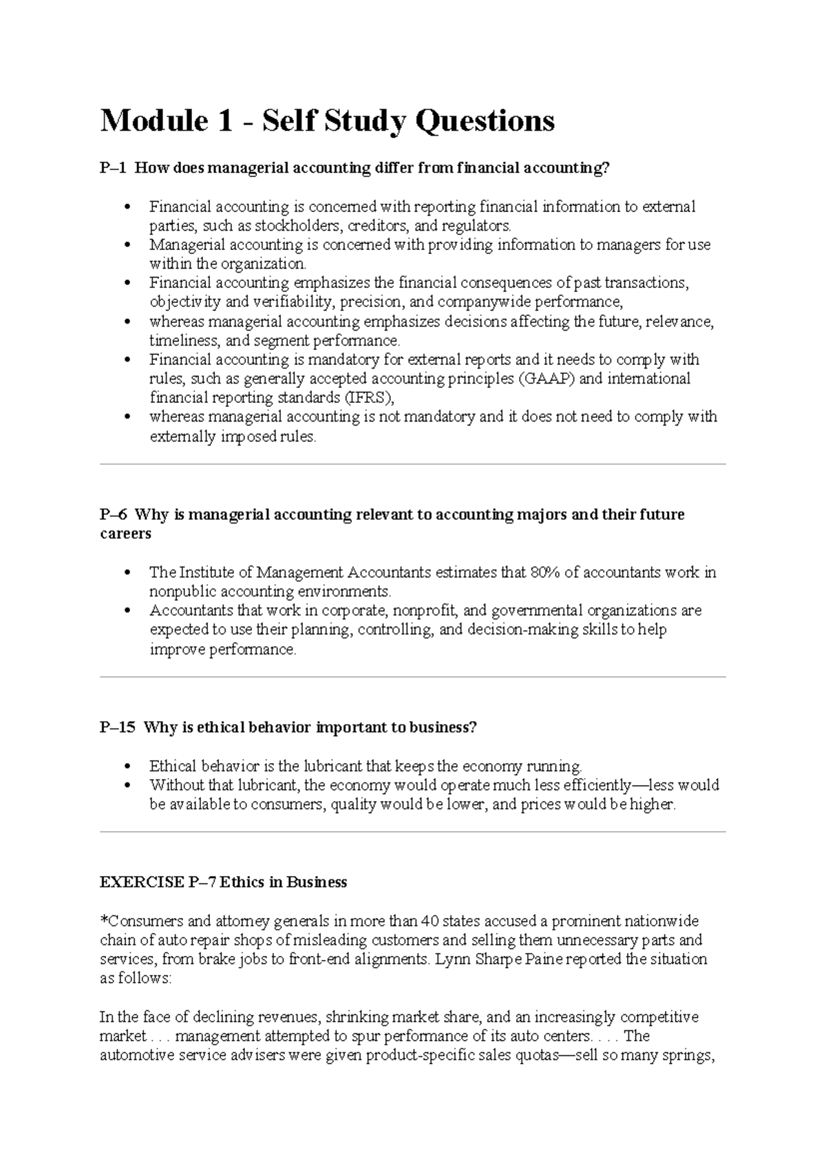 Module 1 - self study questions - Module 1 - Self Study Questions P–1 ...