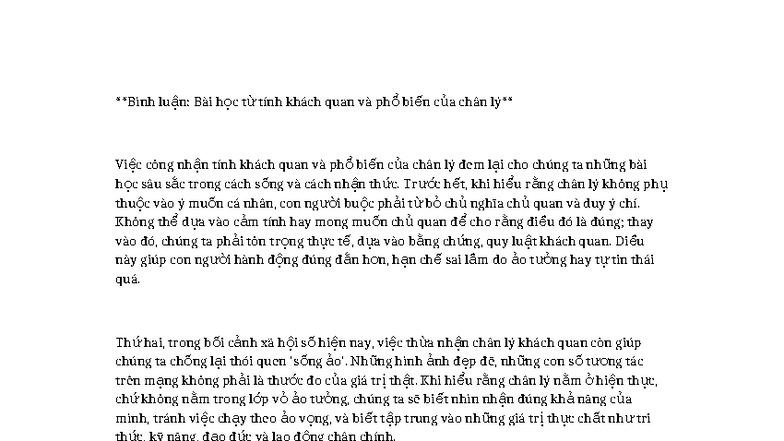Binh luan chan ly - Cho t tài liệu - Bình lu n: Bài hậ ọc t ừ tính khách quan và ph ổ bi ến c ủa ...