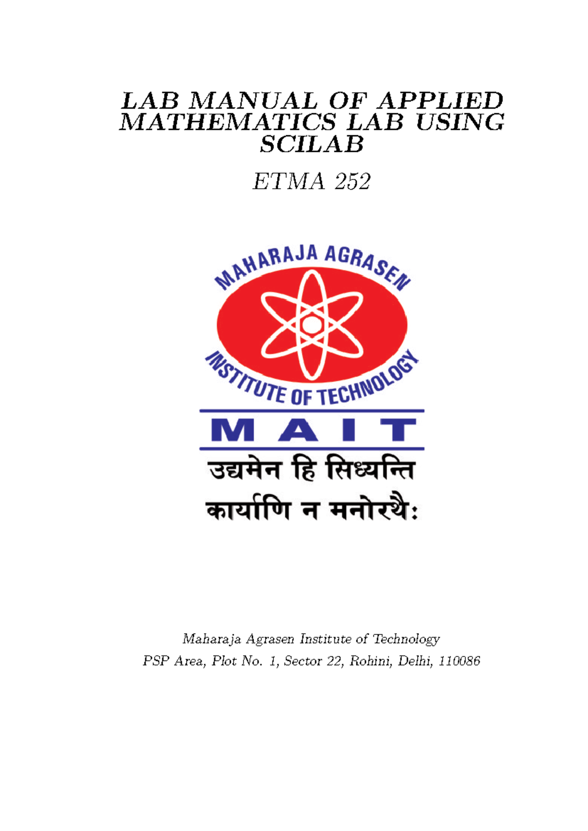 Applied Mathematics Lab Manual Using SCILAB - ETMA 252 - Studocu