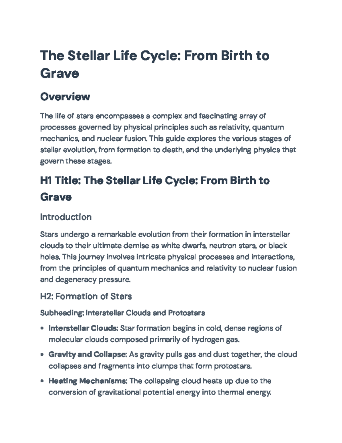 The Stellar Life Cycle: Stages of Evolution and Physics (ASTR 101 ...