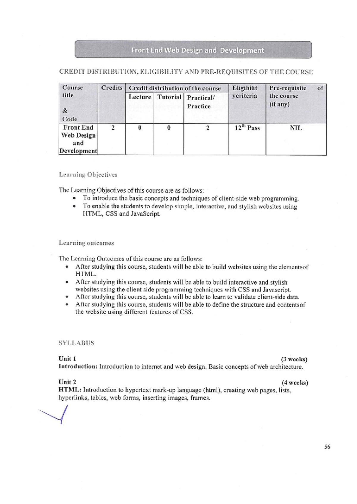 Front End Web Design and Development Syllabus (Course Code: WEB101 ...