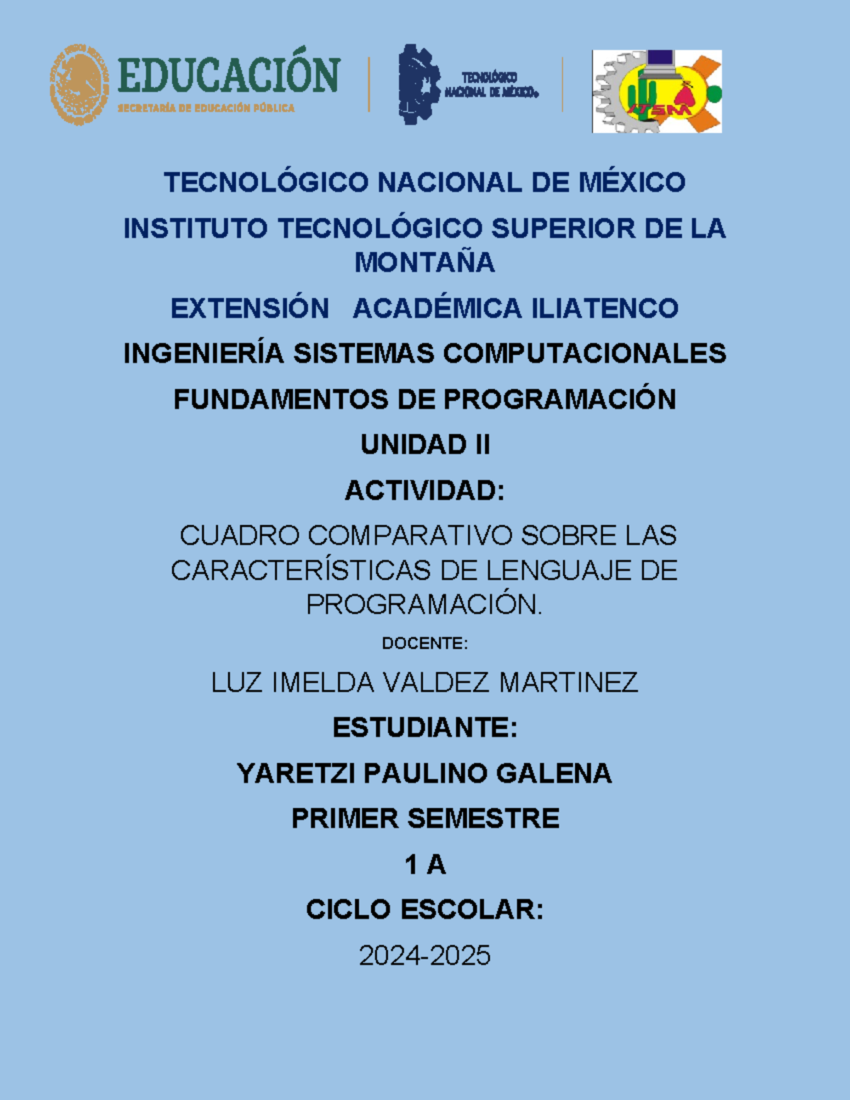 Cuadro Comparativo DE Lenguaje DE Programación - TECNOLÓGICO NACIONAL ...