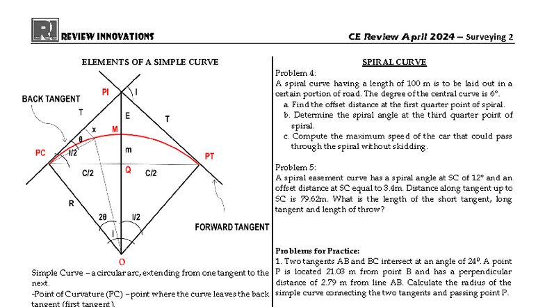 Surveying 2: Spiral Curve Problems & Solutions - April 2024 - Studocu