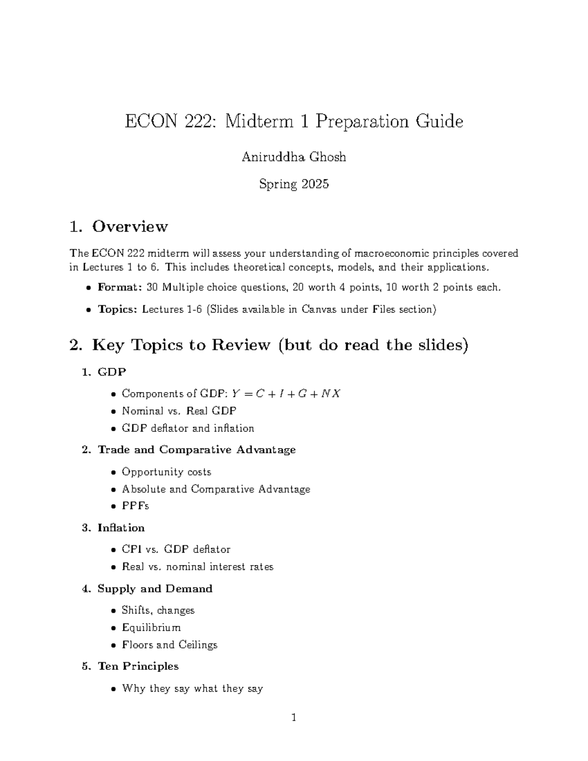 ECON 101 Midterm 1 Prep Guide: Key Topics & Strategies Spring 2025 ...