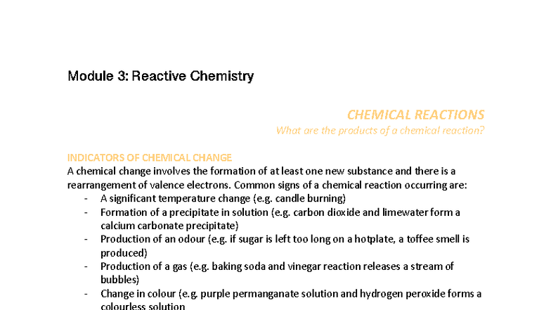 Module 3: Reactive Chemistry - Chemical Reactions & Indicators - Studocu