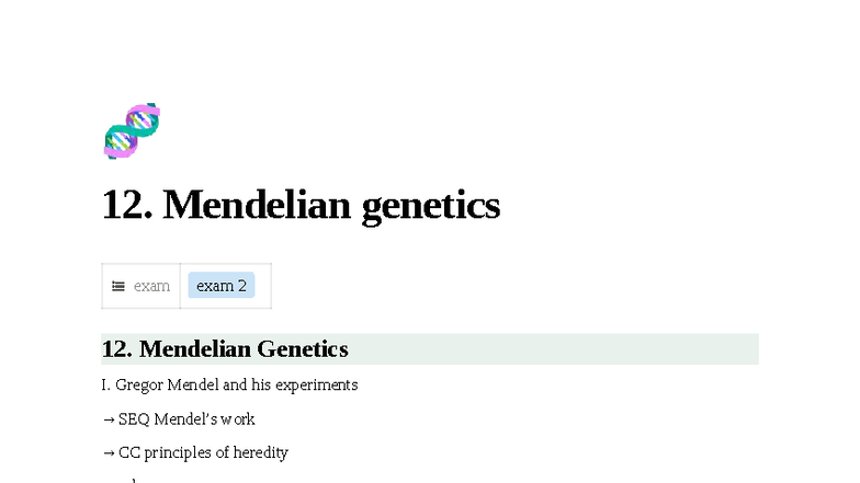 12. Mendelian Genetics I: Exam 2 Study Notes on Heredity Principles ...