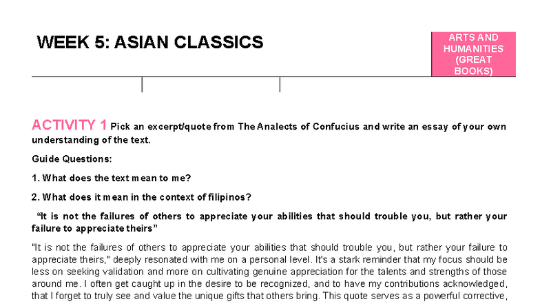 WEEK 5 - Copy - Appreciation of great literary pieces. - WEEK 5: ASIAN ...