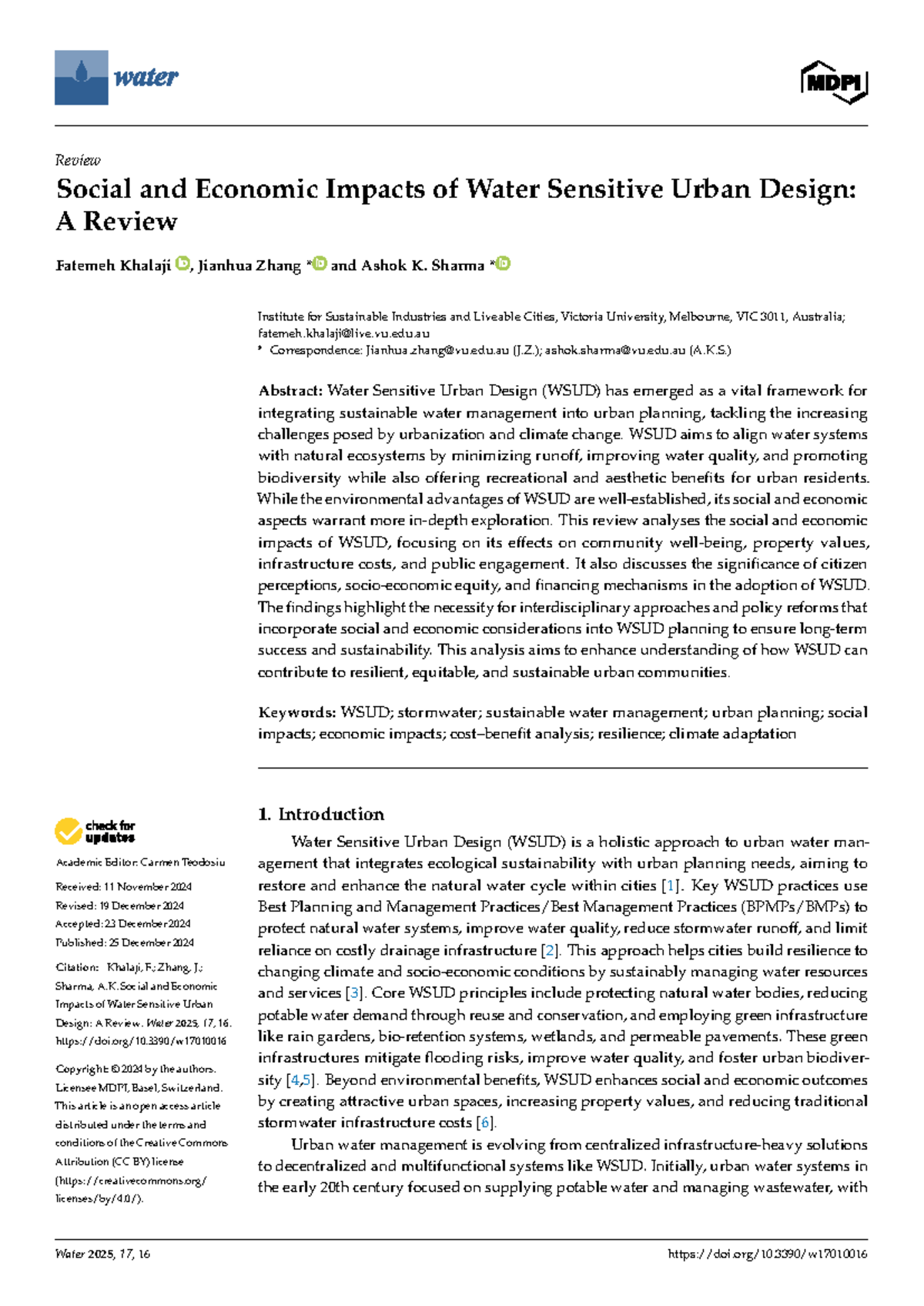 Social and Economic Impacts of Water Sensitive Urban Design (WSUD): A ...
