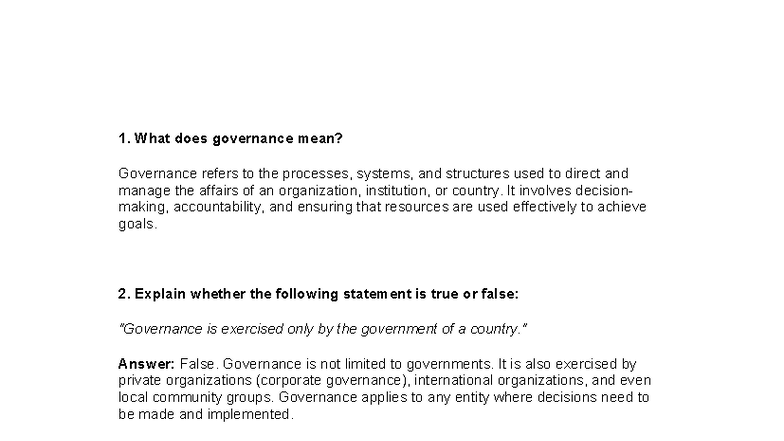 Governance - Key Concepts and Characteristics Explained - Studocu