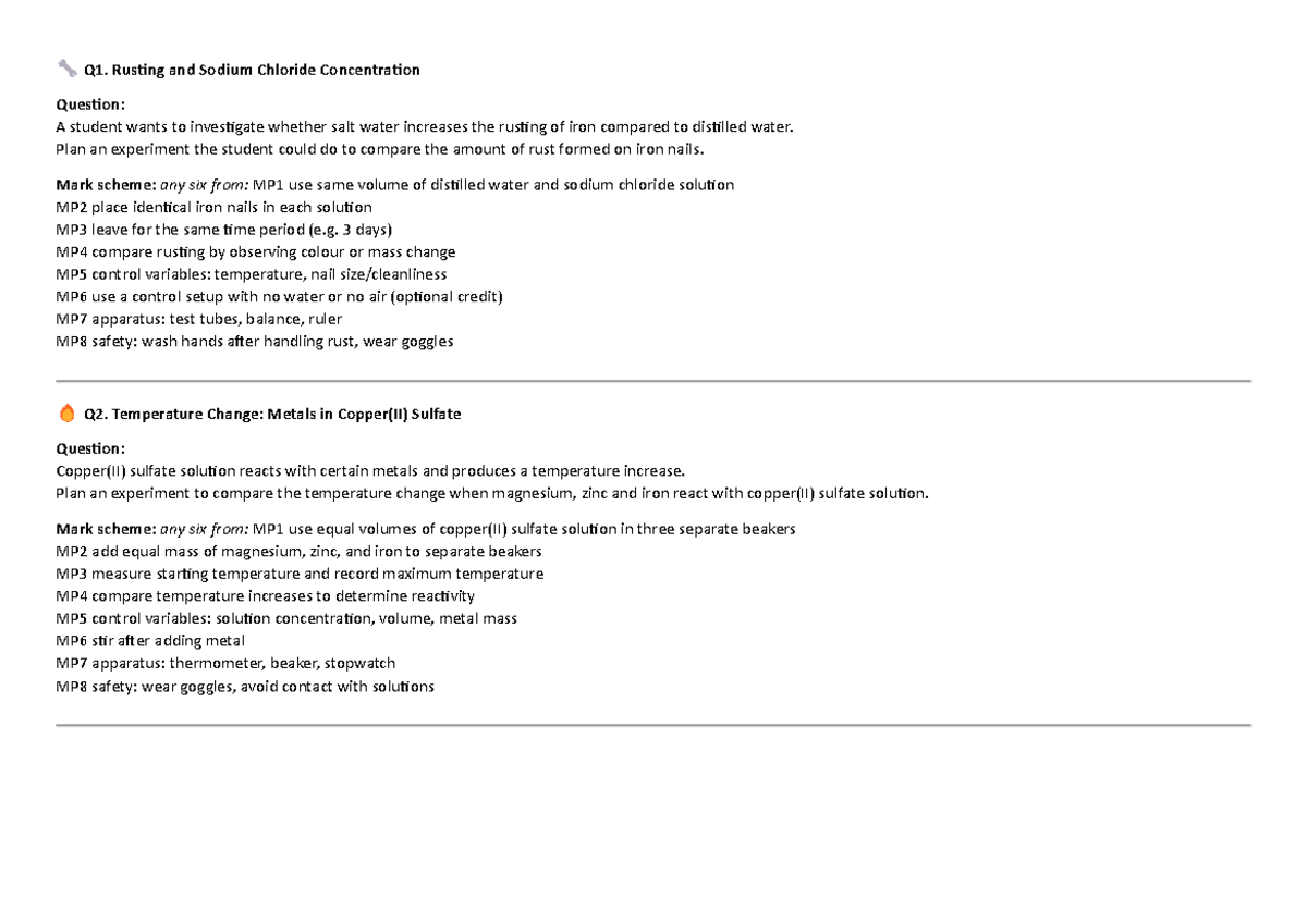 Q4. Metal Displacement Experiment: Reactivity of Al, Zn, and Fe with ...