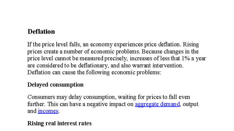 Deflation: Causes and Consequences in Economics (ECO 101) - Studocu