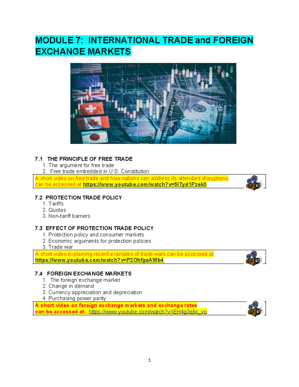 **INTL Trade & FX Markets (M7): Free Trade, Protection Policies ...