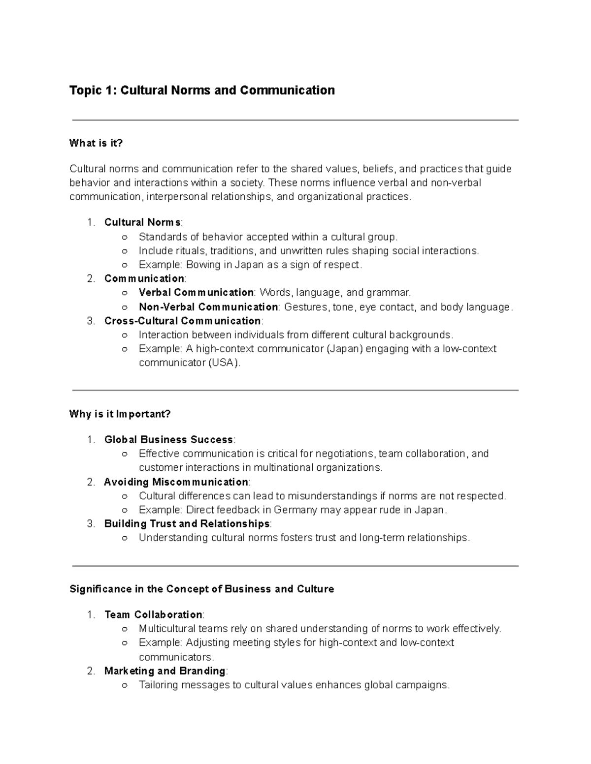 C48IB Lecture Notes: Cultural Norms, Communication, & Leadership - Studocu
