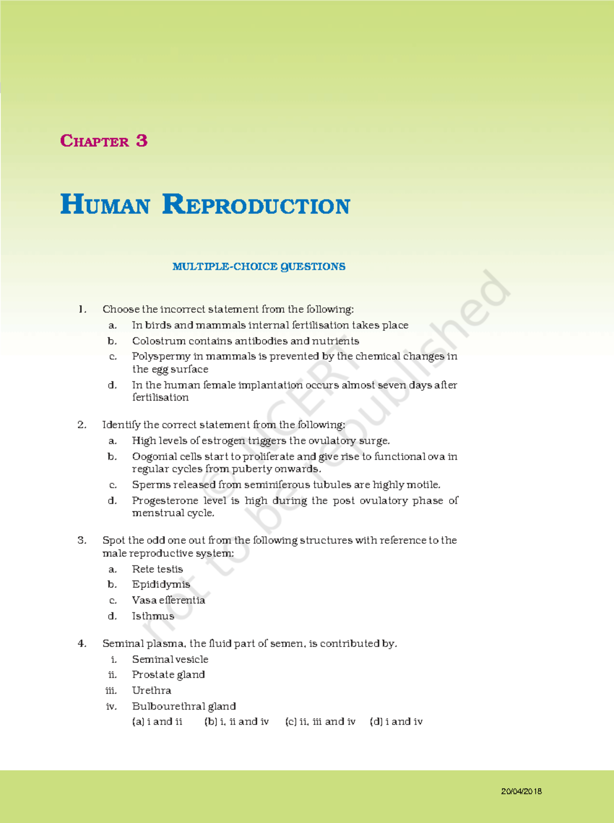 HUMAN REPRODUCTION 17: CHAPTER 3 QUESTIONS & EXEMPLAR PROBLEMS - Studocu