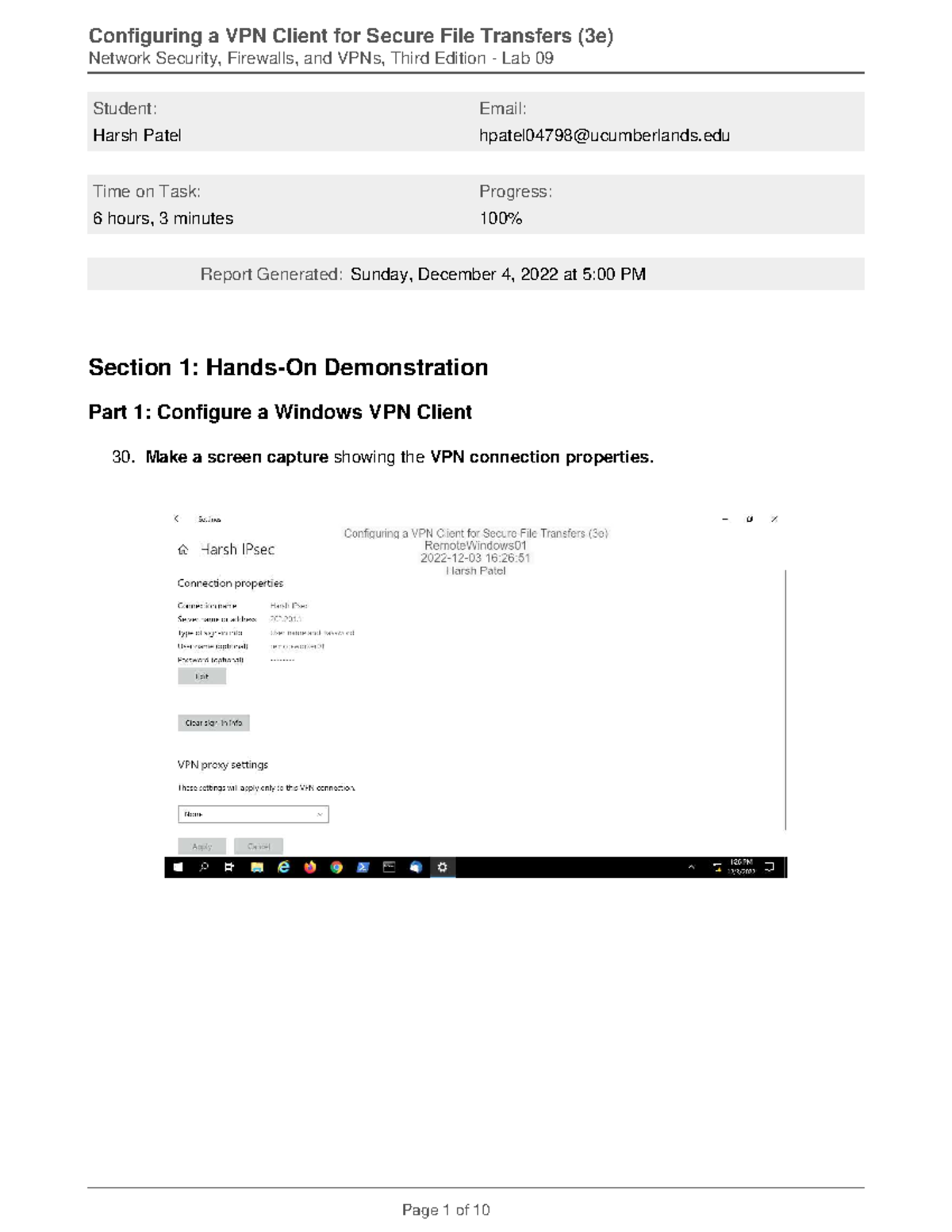 Lab 09: Configuring VPN Client for Secure File Transfers - Harsh Patel - Studocu