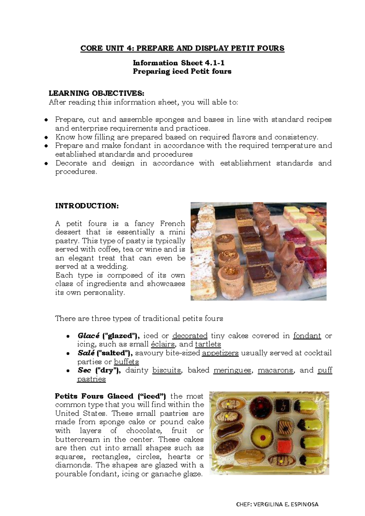 Core Unit 4: Prepare & Display Petits Fours Guide - Studocu