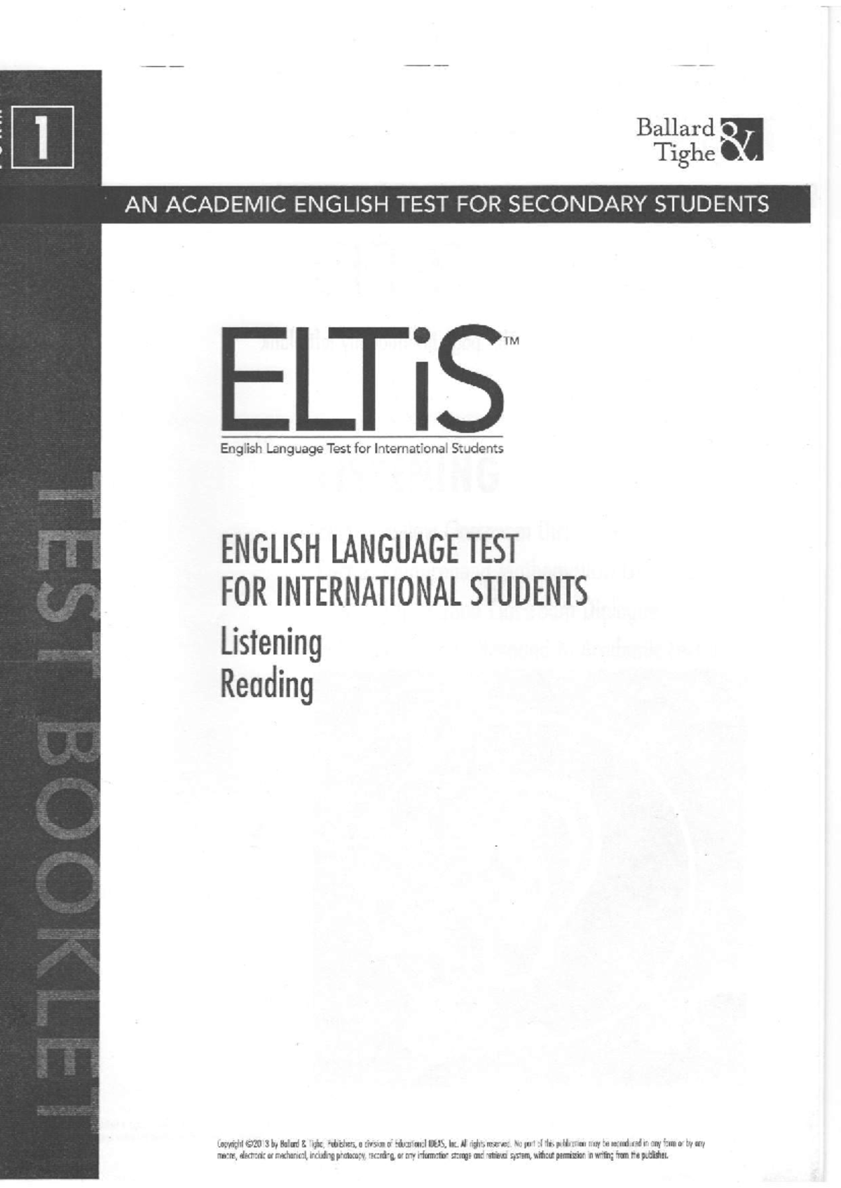 Eltis listening - Ballard Tighe AN ACADEMIC ENGLISH TEST FOR SECONDARY ...