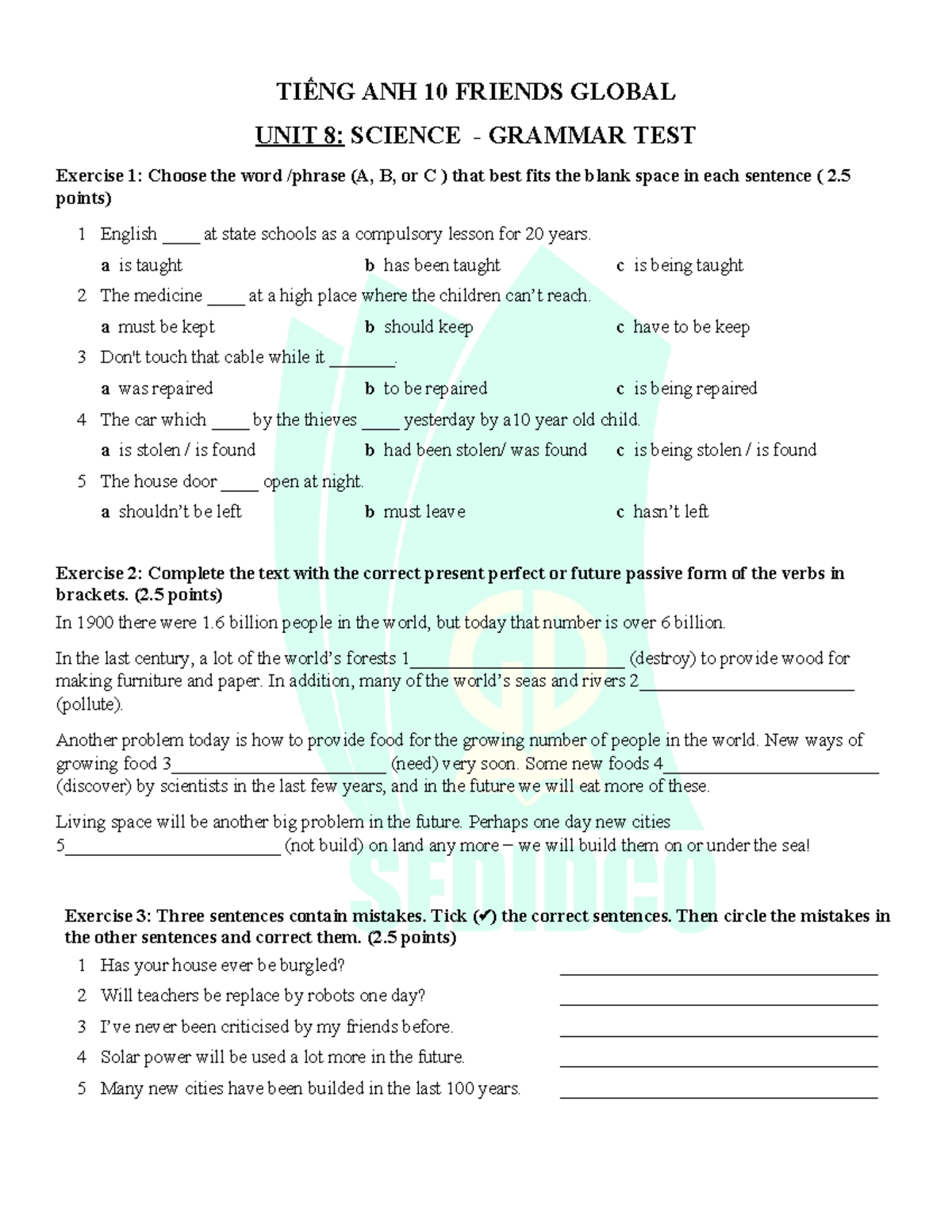 Friends Global 10 - Unit 8: Science Grammar Test and Exercises - Studocu