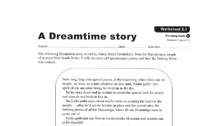 Worksheet 2.1: A Dreamtime Story Analysis - Retroactive 7 - Studocu
