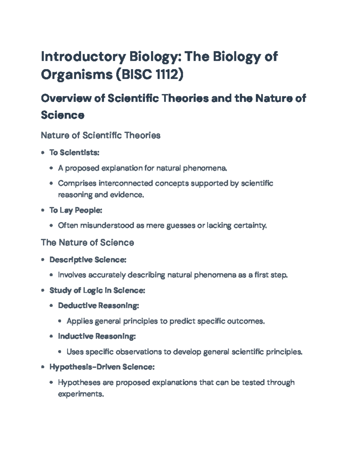 Introductory Biology Overview: BISC 1112 Course Guide & Scientific ...