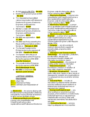 Ecelaws RA9292 - ece laws summarized - RA 9292: The Electronics ...
