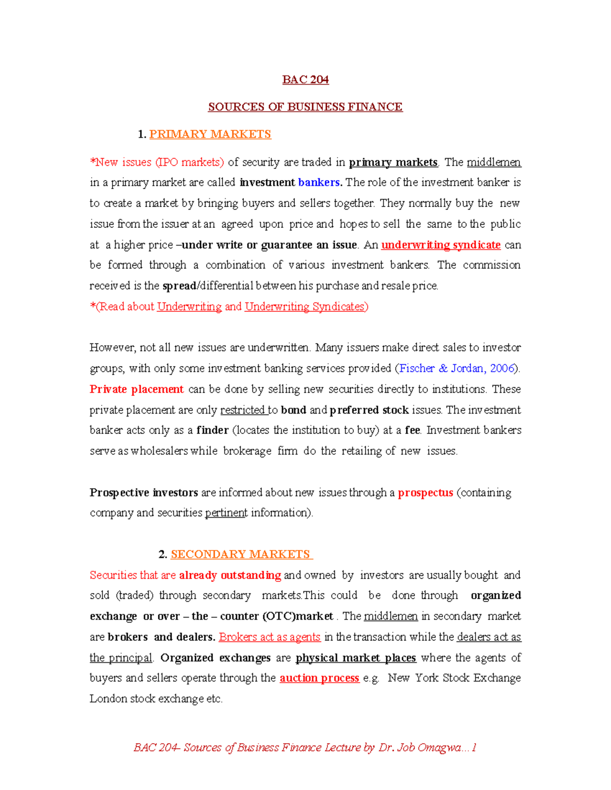 BAC 204 Lecture: Sources of Business Finance & Finance Manager Role ...